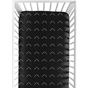 Sweet Jojo Designs Black and White Boho Arrow Boy or Girl Fitted Crib Sheet Baby or Toddler Bed Nursery - White Black Bohemian Tribal Southwest Chevron Geometric Herringbone Woodland Gender Neutral