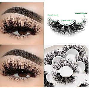 Veleasha Lashes Big Curl 3D Faux Mink Lashes 25mm Long Dramatic Fake Eyelashes for Gorgeous Eye Makeup, 5 Pairs Pack False Eyelashes (MS03)