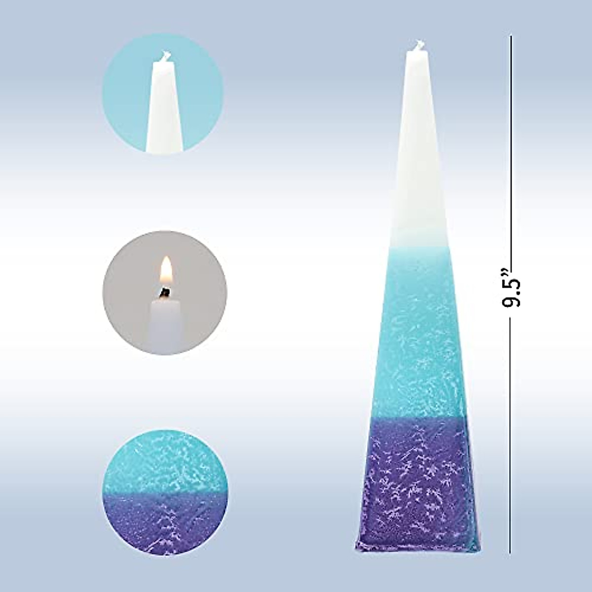 Shalhevet Light Pyramid Self Standing Long Lasting Havdalah Candle (Water - Blue Purple White)