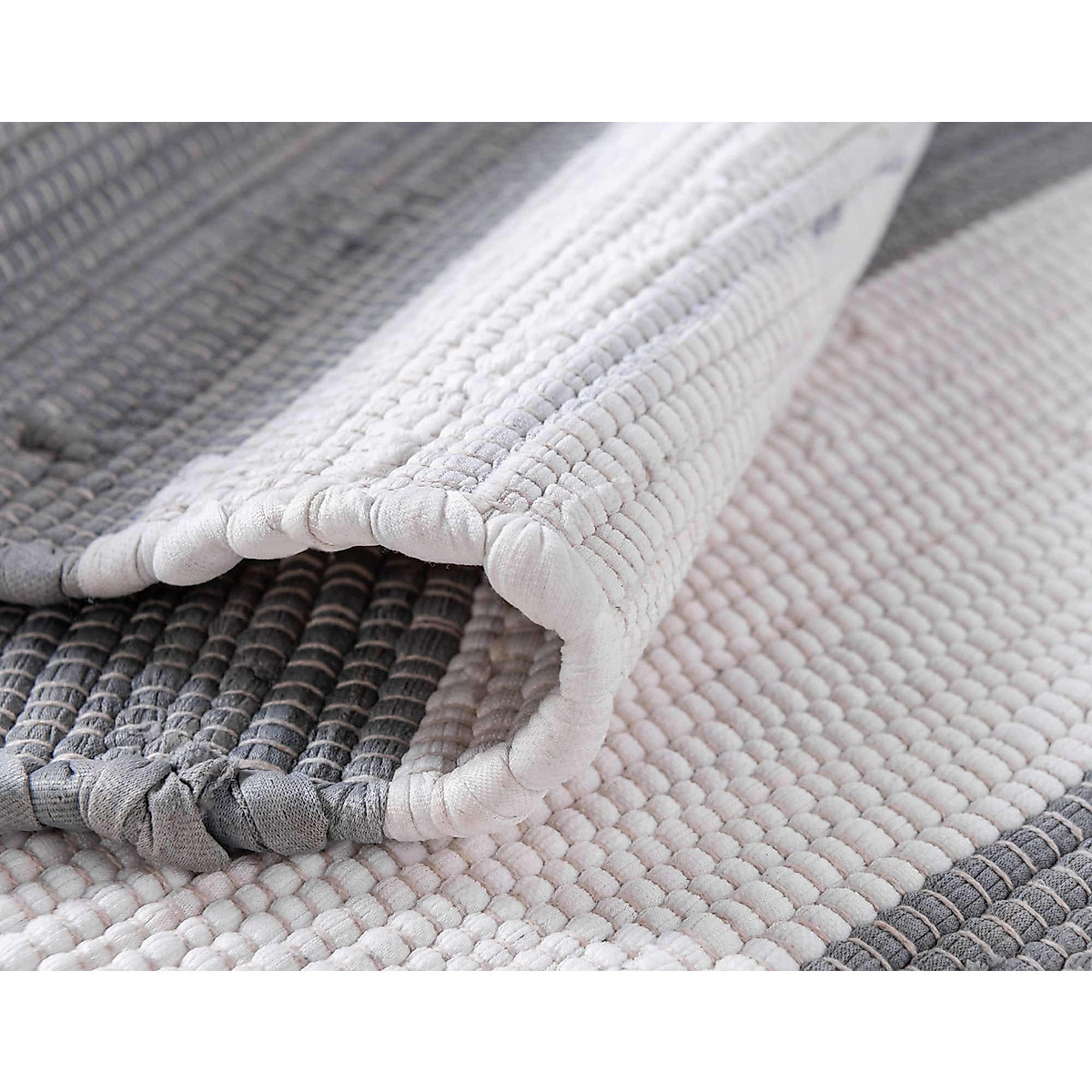 Unique Loom Chindi Rag Collection Area Rug - Striped (2'x 3' 1" Rectangle, Gray/ Ivory)