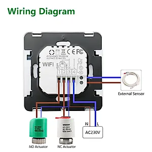 Wengart WiFi Smart Thermostat WG02B05,Heat Only 2.4GHz Wi-Fi APP TUYA for Radiant Floor Heating,Compatible with Alexa Echo/Google Home,AC90-240V Max3A White Backlight