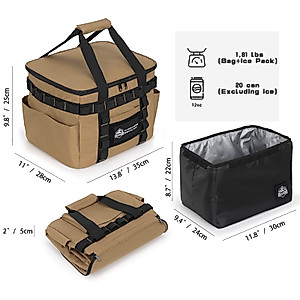 EPEDAL24 Tactical Lunch Box for Men,Camping Storage Bag, 2 in 1 Collapsible Soft Sided Tool Bag, Portable Tactical Bag with Removable Dividers and Ice Pack, camping waterproof bag,Picnic,Travel-Khaki