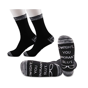 JXGZSO 2 Pairs Tv Show Inspired Socks Funny Fan Gift Dwight You Ignorant Slut Socks(Dwight)