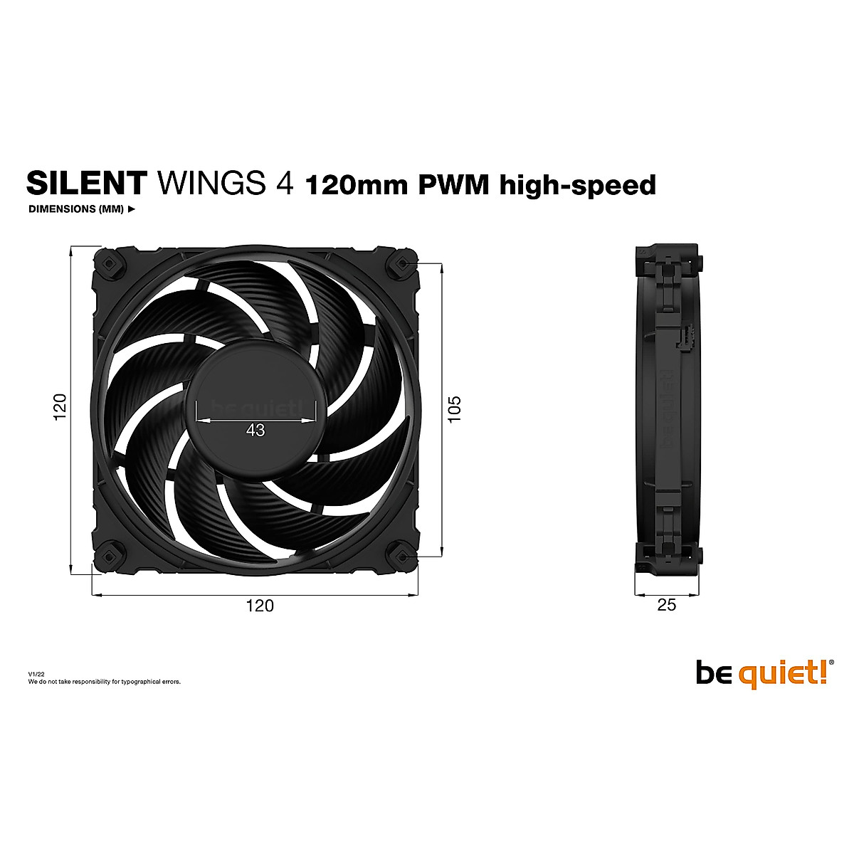 be quiet! Silent Wings 4 120mm PWM High Speed 2500 RPM Premium Low Noise Cooling Fan | 4-Pin | BL094