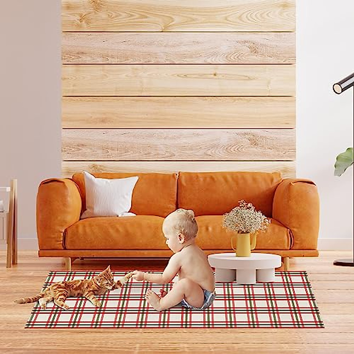 Miaklek Christmas Farmhouse Lattice Kitchen Mats for Floor Anti Fatigue Mats for Kitchen Floor Kitchen Rugs Cushioned Mats Non Slip Comfort Standing Kitchen Rugs Set of 2, Red and Green Plaid