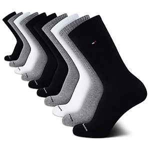 Tommy Hilfiger Men's Athletic Socks - Cushioned Crew Socks (10 Pack), Size 7-12, Black/White/Grey