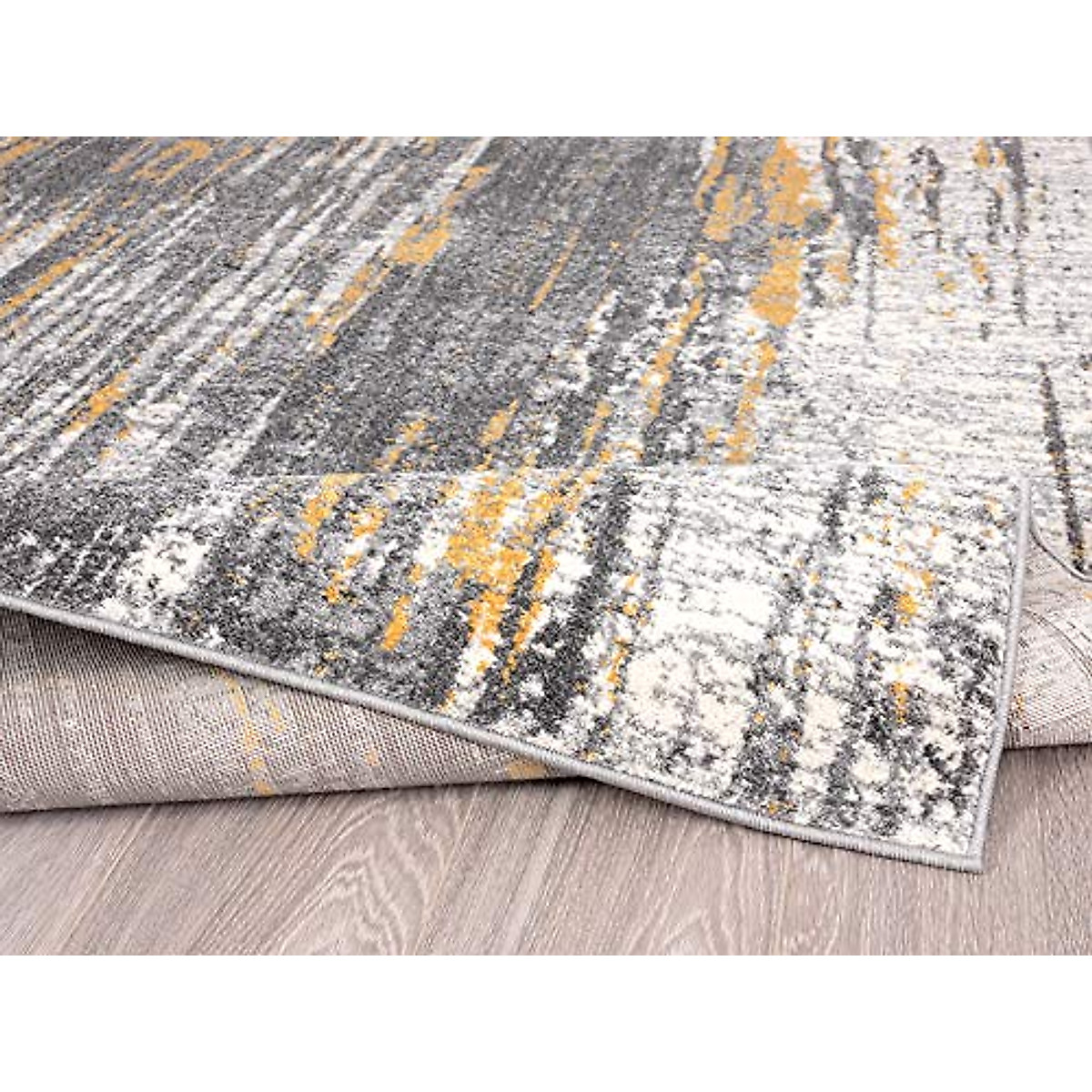 Abani Rugs Grey & Yellow Painted Pattern Area Rug Bold Rugged Contemporary Modern Style Accent, Laguna Collection | Turkish Made Superior Comfort & Construction | Stain Shed Resistant (5' x 7')