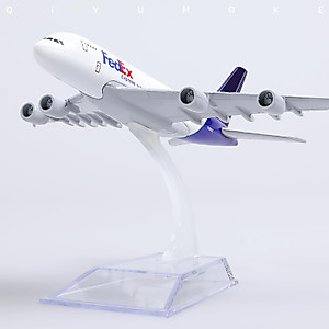 QIYUMOKE 1/400 A380 Model Plane FedEx Diecast Metal Airplane Model kit -Sky Jumbo Airbus A380 Model Airplane with Stand (5.7 inches L) for Aviation Air Planes Gift, Desktop Display Decorations