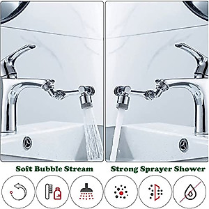 1080 Degree Rotatable Faucet Aerator-1080 Rotating Faucet Extender-Swivel Faucet Attachment With 2 Water Outlet Modes For Bathroom Sink/Washing Face, Rinse Fruits, Brush Teeth