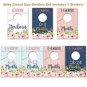 Baby Closet Size Dividers, Floral Baby Closet Organizer for Girl, Newborn Nursery Wardrobe Divider Hangers to Arrange Clothes with Separator By Size or Age, Baby Shower, 0-24 Months