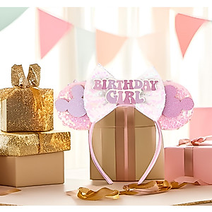 RAZKO Pink Minnie Ears Hair Accessory, Mouse Headband for Women Girls (Birthday Girl-Pink M)