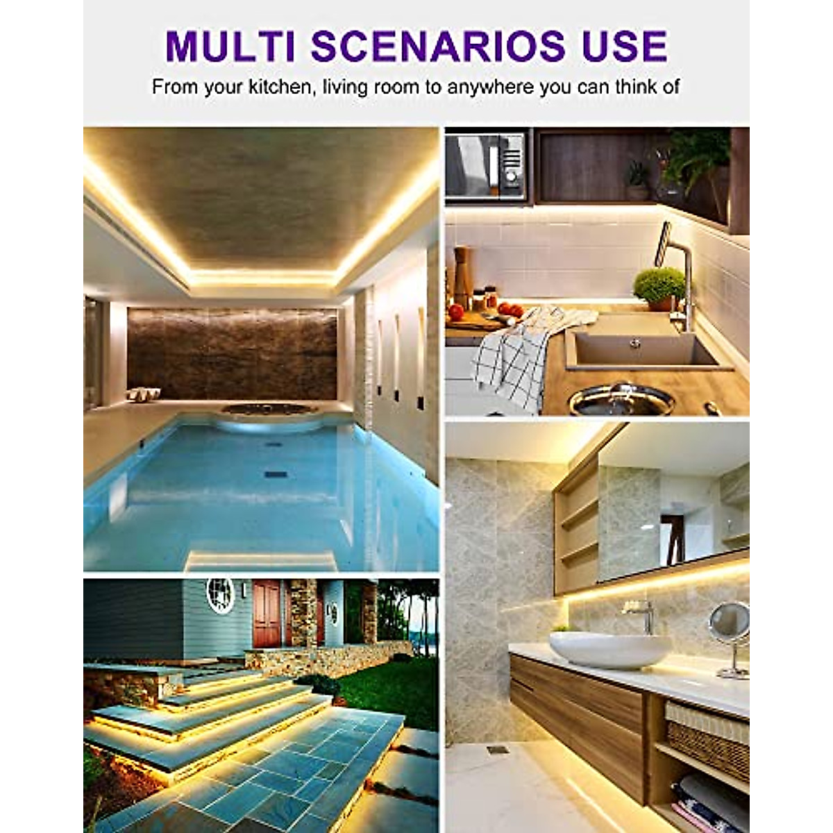 Outdoor LED Strip Lights Waterproof 3000K, 16.4ft IP67 High Density LED Tape Light, 600 LEDs/Reel, 252~300LM/ft, UL-Listed, 12V Dimmable Rope Lights for Home, Balcony, Roof, Backyard, Patio, Garden