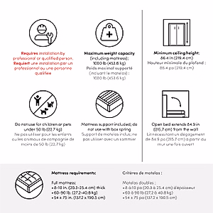 Bestar Pur Full Murphy Bed, 59-inch Space-Saving Sleeping Arrangement for Multipurpose Guest Room or Home Office, Full, Bark Grey