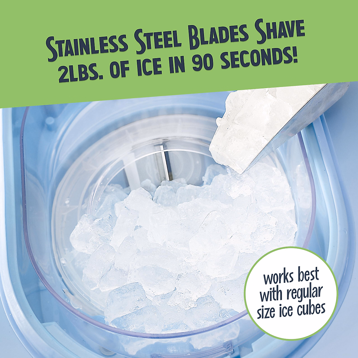 Nostalgia Snow Cone Shaved Ice Machine - Retro Cart Slushie Machine Makes 72 Icy Treats - Includes Metal Scoop, 2 Syrup Bottles, 100 Paper Cups/Spoons, Storage Compartment, Wheels - Blue, 54" Tall