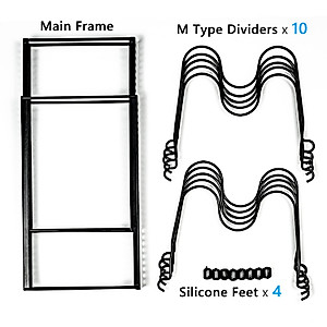 KLEVERISE 10 Dividers Expandable Pot Pan Organizer Rack Storage Under Cabinet– Heavy Duty Cast Iron Adjustable DIY Pot Pan Rack - Space Saving Pot Pan Lid Holders