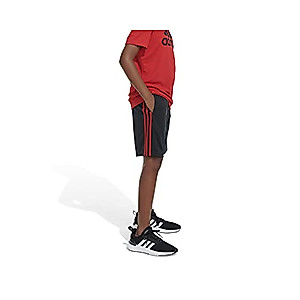 adidas Boys' Big Elastic Waistband Classic 3-Stripes Shorts, Black with Red, XL(18/20)