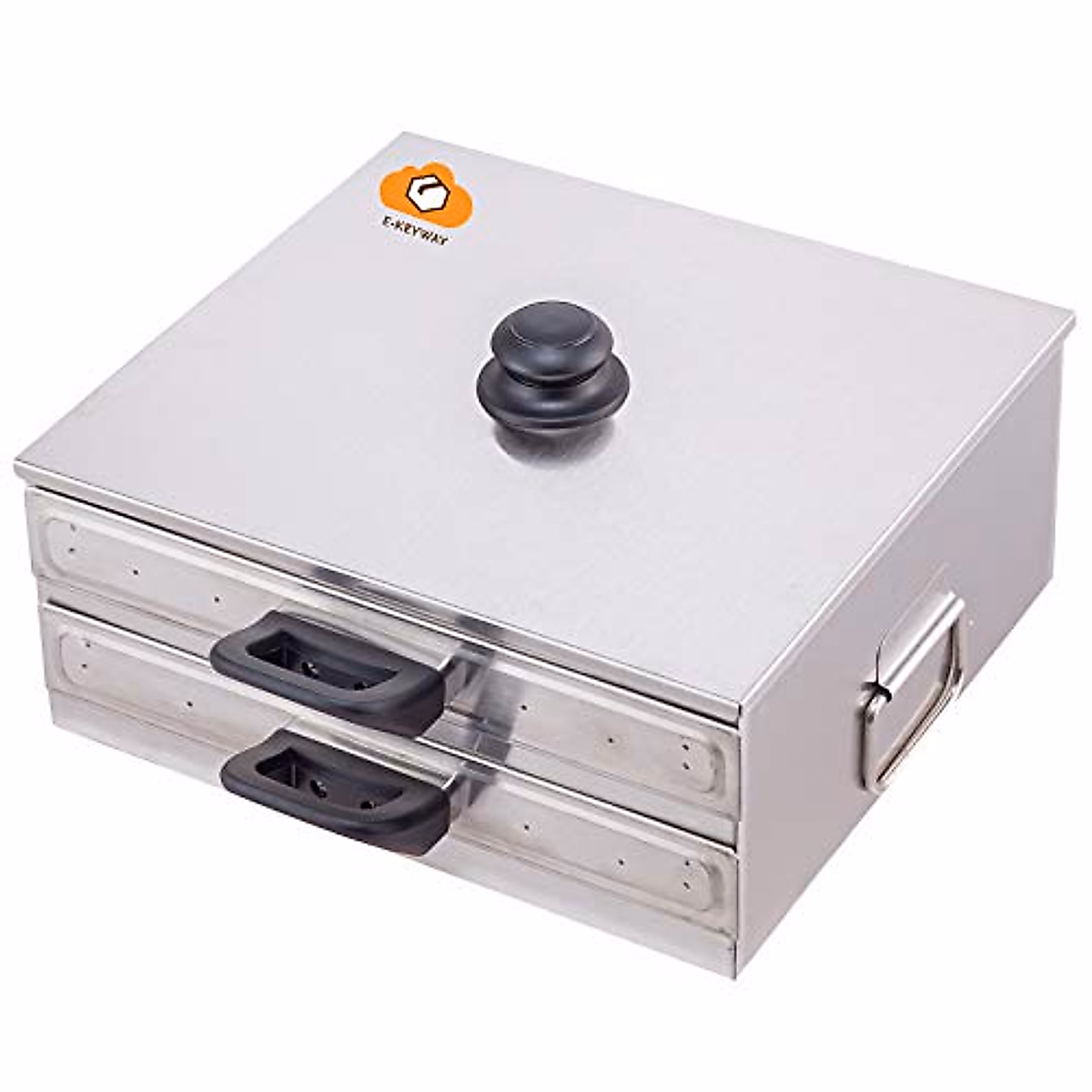 E-KEYWAY Top Open Chinese Rice Noodle Roll Food Steamer with Extra Tray Stainless Steel Square Tier/Layer Cooking Cuisine Guangdong Recipes Cookware (Tier-O2-L)