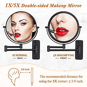 DECLUTTR Wall Mounted Makeup Mirror with 5X Magnification, 8 Inch Double Sided Vanity Magnifying Mirror for Bathroom, Black