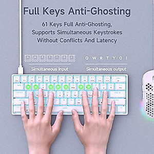 DIERYA DK61SE 60% Mechanical Gaming Keyboard, 61 Keys Anti-Ghosting, LED Backlight, Detachable USB-C, Ultra-Compact Mini Wired Keyboard with Blue Clicky Switch for Windows Laptop PC Gamer Typist