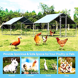 Large Chicken Coop Walk-in Metal Poultry Cage House Rabbits Habitat Cage Spire Shaped Coop with Waterproof and Anti-Ultraviolet Cover for Outdoor Backyard Farm Use (9.8' L x 26.2' W x 6.56' H)