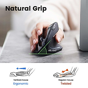 Perixx PERIMICE-813B Bluetooth Vertical Mouse - Wireless 3-in-1 Multi-Device Technology - Travelling Carry Bag - Black - Right Handed