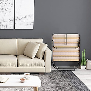 KOMFOTT Folding Rollaway Bed with 4" Mattress, Foldable Rollaway Bed with Memory Foam Mattress for Adults, Portable Fold Up Guest Bed with Sturdy Steel Frame on Wheels for Home & Office, Made in Italy