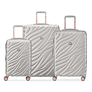 Delsey Paris Alexis Hardside 3-Piece Set, Expandable Luggage with 4 Spinner Wheels, Lightweight Suitcase, 21" Carry-On, 25" Checked Medium, 29" Checked Large, Silver/Rose Gold
