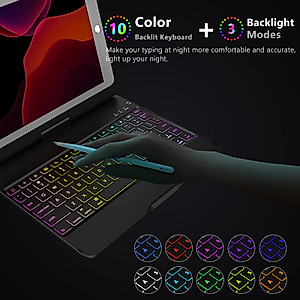 MMK iPad Keyboard Case for iPad 6th Gen 2018, iPad 5th Gen 2017, iPad Pro 9.7, iPad Air 2, iPad Air 1, Backlit 10 Color 360 Screen Rotation iPad Case with Keyboard, Auto Sleep/Wake - Black