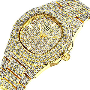 FANMIS Unisex Luxury Crystal Diamond Watches Silver Gold Fashion Quartz Analog Watch Stainless Steel Band Bracelet Big Face Women's Men's