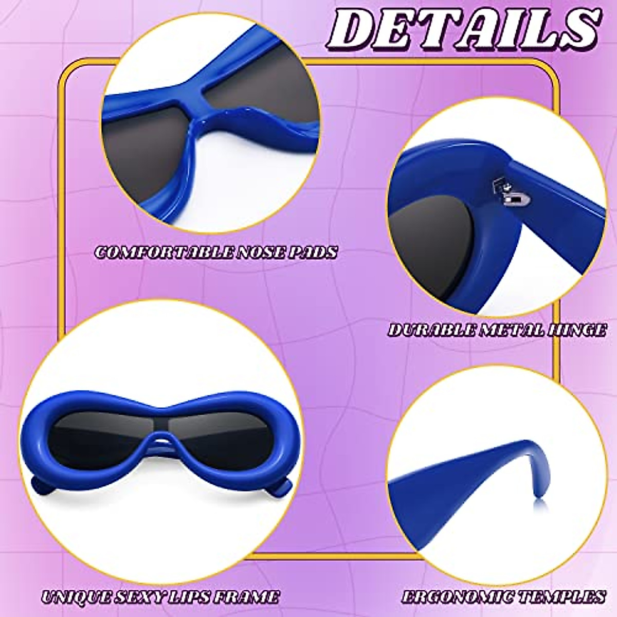 FEISEDY Oversized Inflated Oval Sunglasses for Women Men Fashion Thick Frame Y2K Glasses Funny Aesthetic Shades B9088 (Blue, 60MM)