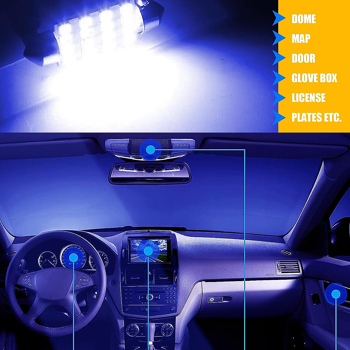 zvsay 24 PCS Interior Car Lights Bulbs, T10 31MM 42MM Festoon Bulbs, Dome Light LED Car Bulb Kit Set, LED Replacement Bulbs for Car Dome Map Door Courtesy License Plate Lights (Blue)