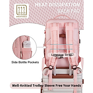 Telena Travel Backpack for Women Large Carry On Backpack Airline Approved Personal Item Backpack with USB Charging Port Waterproof Casual Bag, Pink