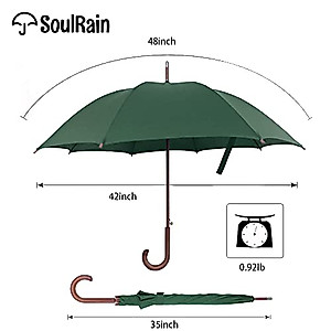 SoulRain 48" Arc Classic Wood Handle Umbrella Auto Open Windproof Unbreakable Stick Rain Umbrella (Hunter Green)