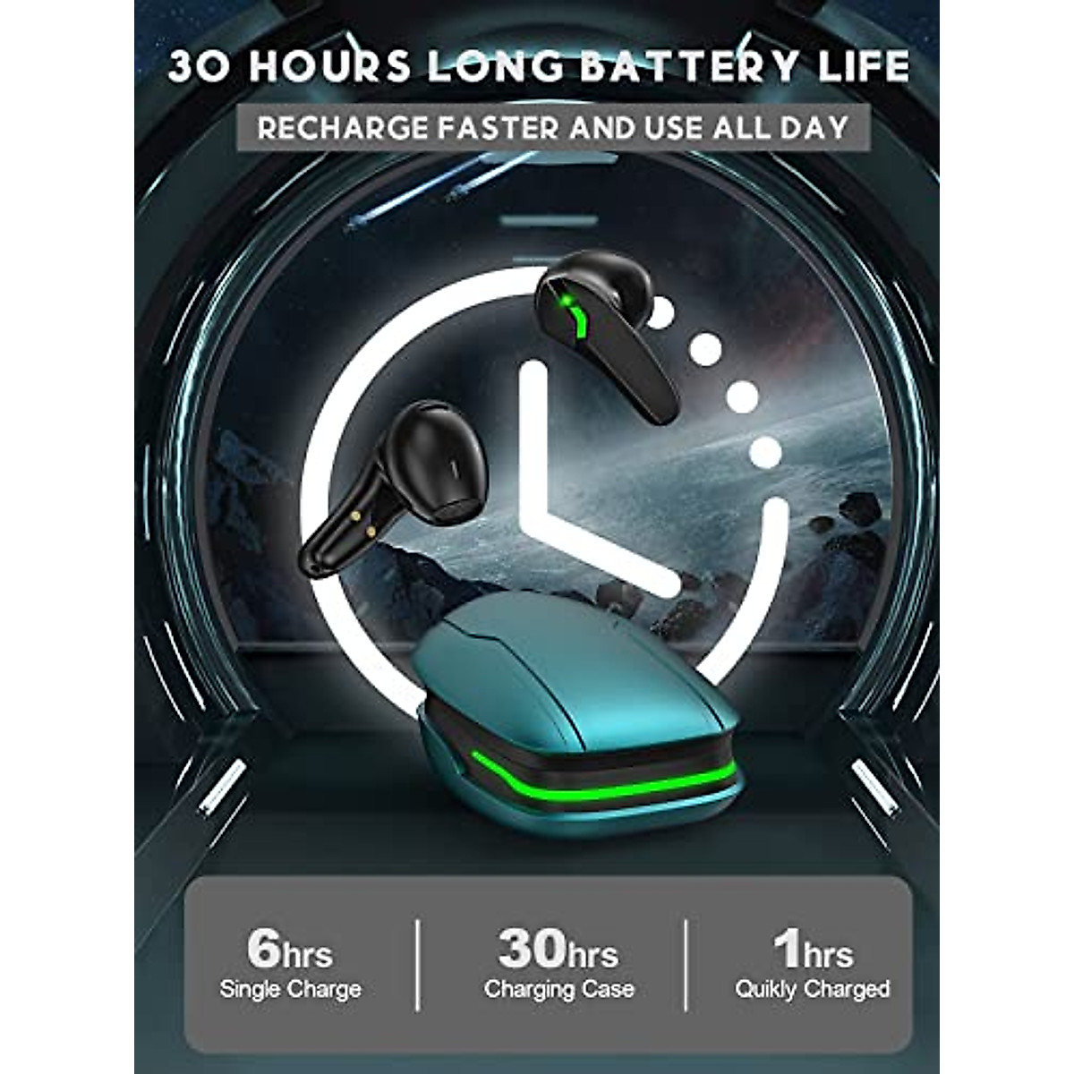 ZBC Wireless Earbuds Bluetooth Headphones Environmental Noise Cancellation Ear Buds 4-Mic Clear Calls 30H Playtime Deep Bass IPX6 Waterproof Sports Earphones & in-Ear Headsets for iPhone Android