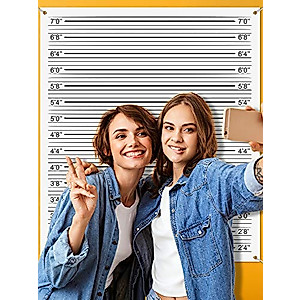 Mugshot Backdrop Photo Booth Banner 4.9 x 4.3 ft, Police Lineup Height Charts Photo Props Background Accurate Measurements Poster for Bachelorette Girls Night Out