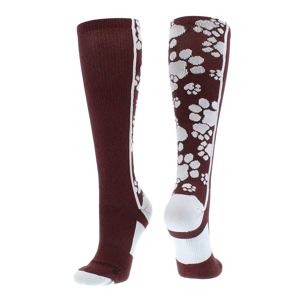 Crazy Socks with Paws Over the Calf (Maroon/White, Small)