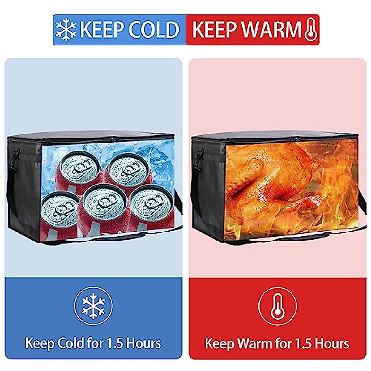 CIVJET Insulated Food/Pizza Delivery Bag with Adjustable Shoulder Strap, XXX-Large Commercial Food Warmer for Uber Eats/Doordash, Insulated Grocery Reusable Shopping Bags with Zippered Top, Insulated Cooler Bags, Black