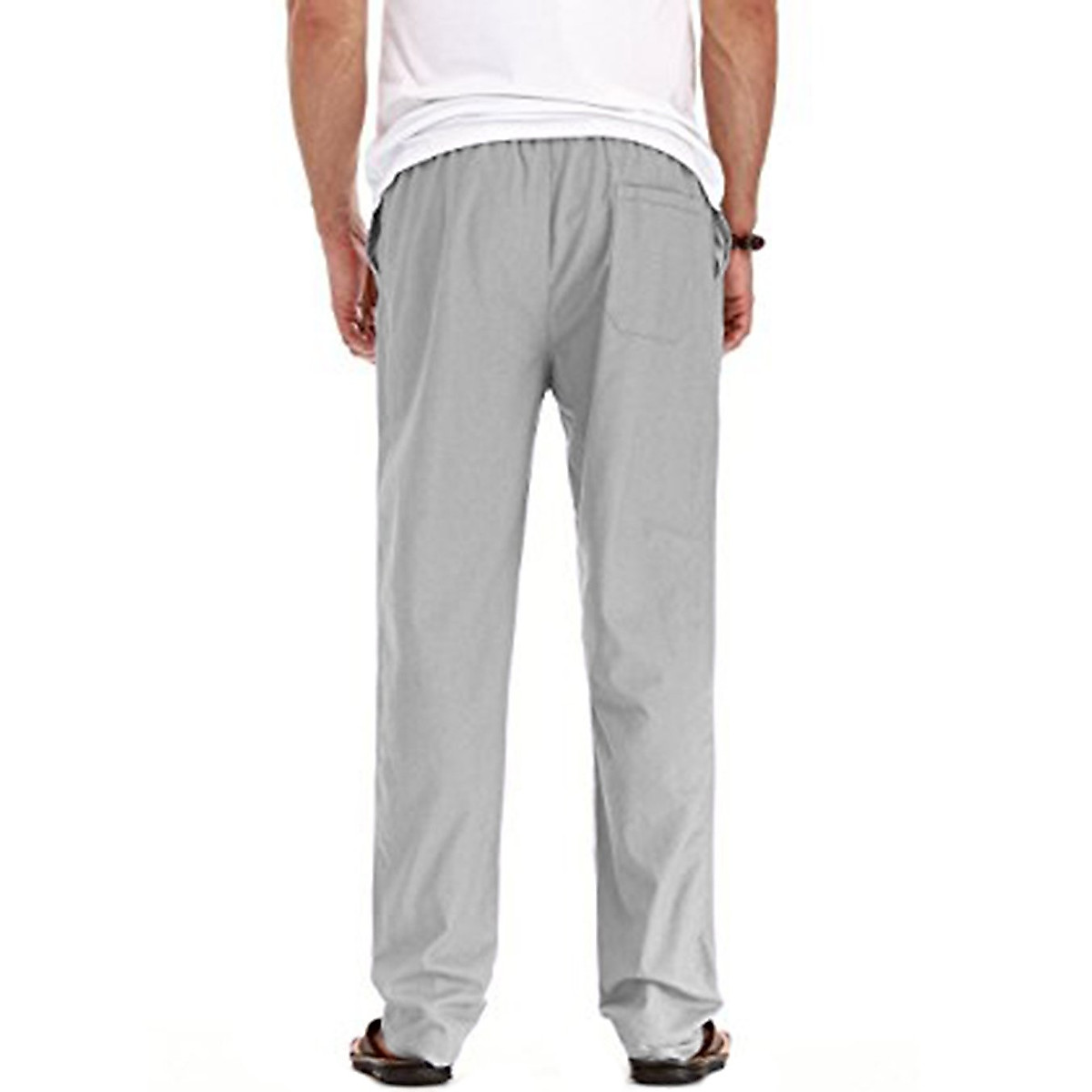 SIR7 Men's Linen Casual Lightweight Drawstrintg Elastic Waist Summer Beach Pants Light Grey 2L
