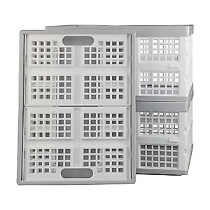 Vababa 28 L Plastic Collapsible Storage Bins, Stacking Utility Foldable Basket, Set of 3