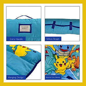 Pokemon Anime 24"(W) X 45"(L) Soft Toddler Nap Mat with Pillow and Blanket Perfect for Preschool, Daycare, and Travel (100% Official Licensed Product)