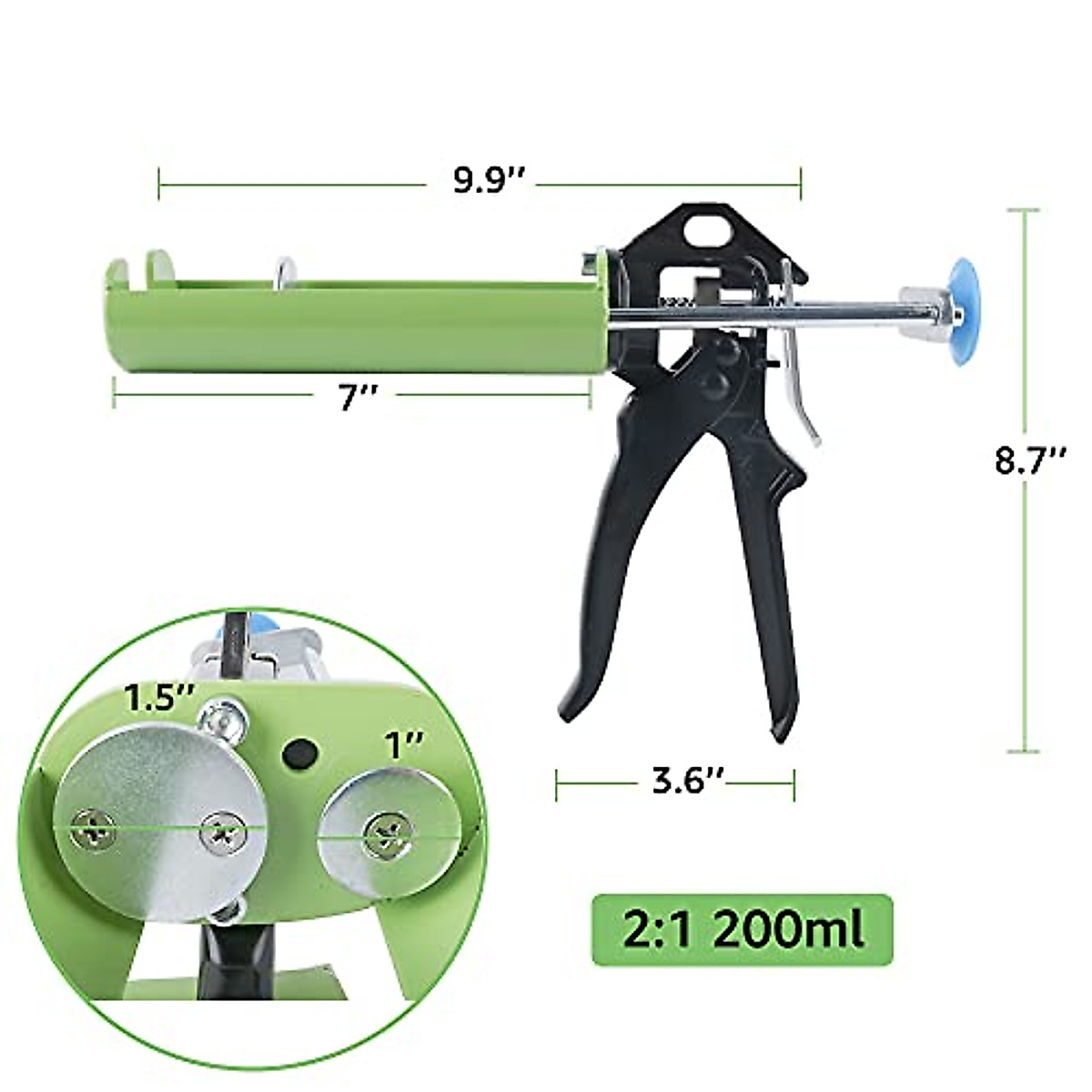 Epoxy Gun 200 mL/6.75 fl oz (2:1 Mix Ratio) Dual Component Adhesive Cartridge Applicator Manual, Panel Bond Gun for 08115-08116 （Vitality Green）