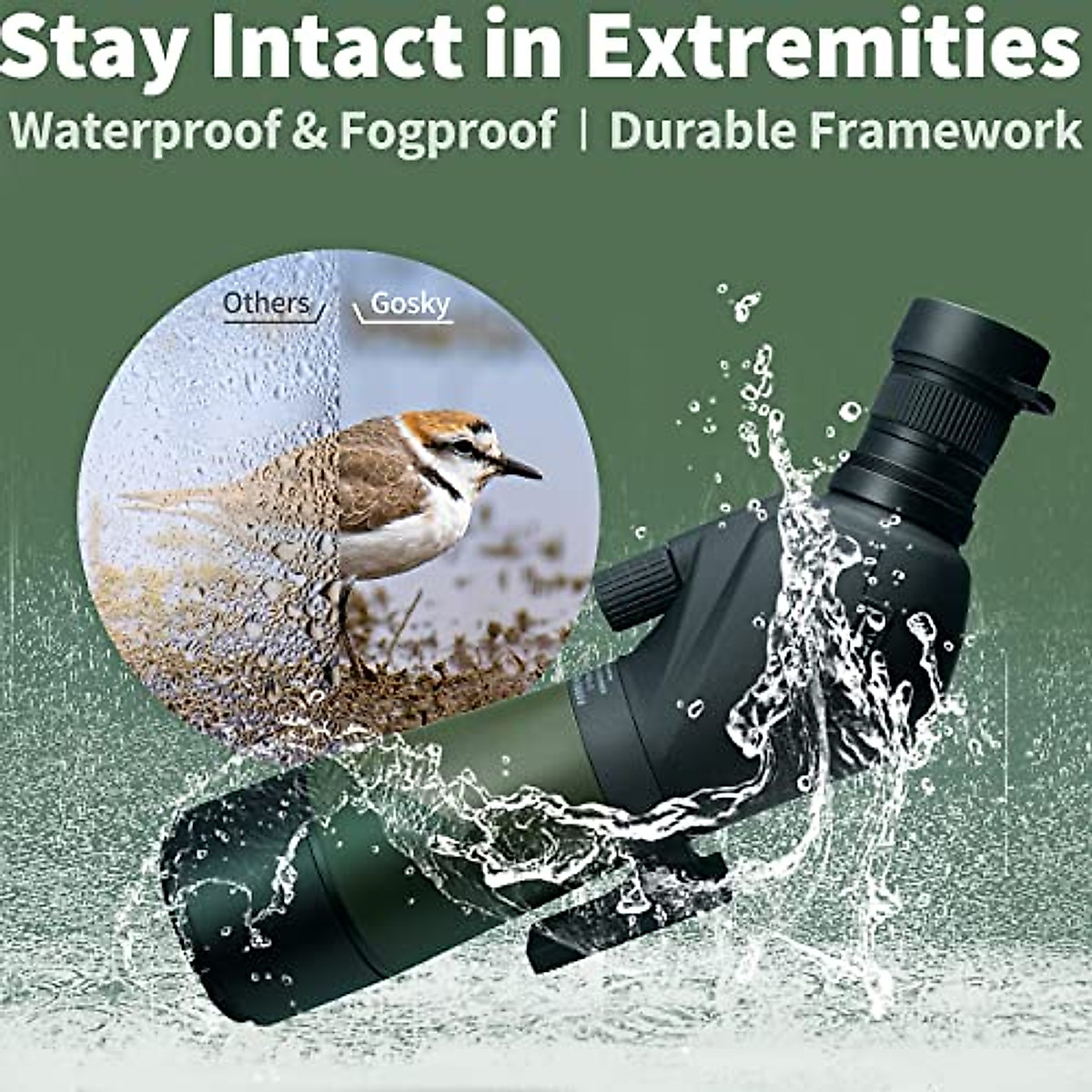 Gosky 20-60x60 HD Spotting Scope with Tripod, Carrying Bag and Scope Phone Adapter - BAK4 45 Degree Angled Spotter Scope for Target Shooting Hunting Bird Watching Wildlife Scenery
