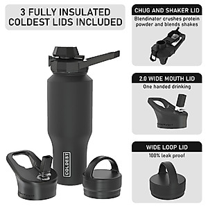 COLDEST Sports Water Bottle - 3 Lids (Chug Lid, Straw Lid, Handle Lid) Tumbler with Handle on Lid Water Bottles Cup Vacuum Insulated Stainless Steel, Fits Cirkul Lid (26 oz, Carrara Marble)