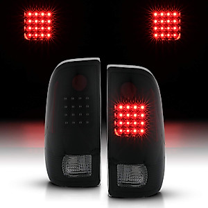 AmeriLite Dark Smoke Replacement LED Brake Turn Signal Tail Lights Pair For 97-03 Ford F150 / 99-07 F250 F350 - Driver and Passenger Set