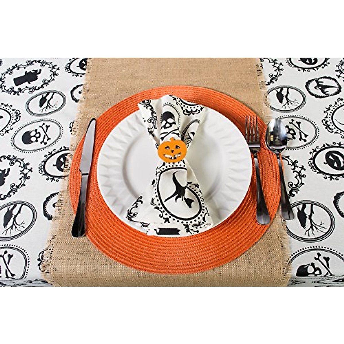 DII Halloween Party Tabletop Decor, Reusable & Machine Washable Cotton Fabric, Tablecloth, 70" Round, Spooky Portraits