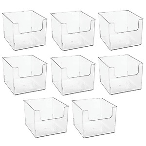 mDesign Plastic Household Storage Organizer Bins with Open Dip Front for Kitchen, Bedroom, Bathroom, Office, Craft or Playroom Organization - Hold Toys, Books, Legos - Ligne Collection, 8 Pack - Clear
