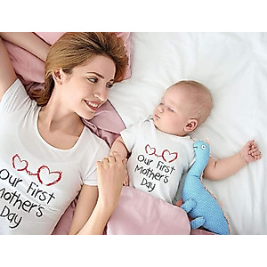 Our First Mothers Day Outfits New Mom Gifts Mommy and Me Matching Shirts Set Mom White Medium/Baby White 12M (6-12M)