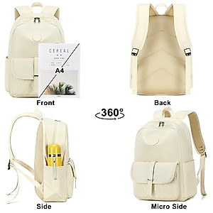 Bluboon College Laptop Backpack School Bookbag Travel Rucksack School Bagfor High School(Beige-Quited)