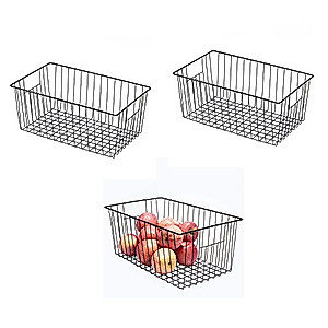 16inch Freezer Wire Storage Organizer Baskets, Household Refrigerator Bins with Built-in Handles for Cabinet, Pantry, Closet, Bedroom