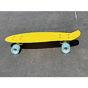 Yellow Skateboard with Blue Wheels Cruiser Board 22" Complete Board for Adult and Beginners AZM
